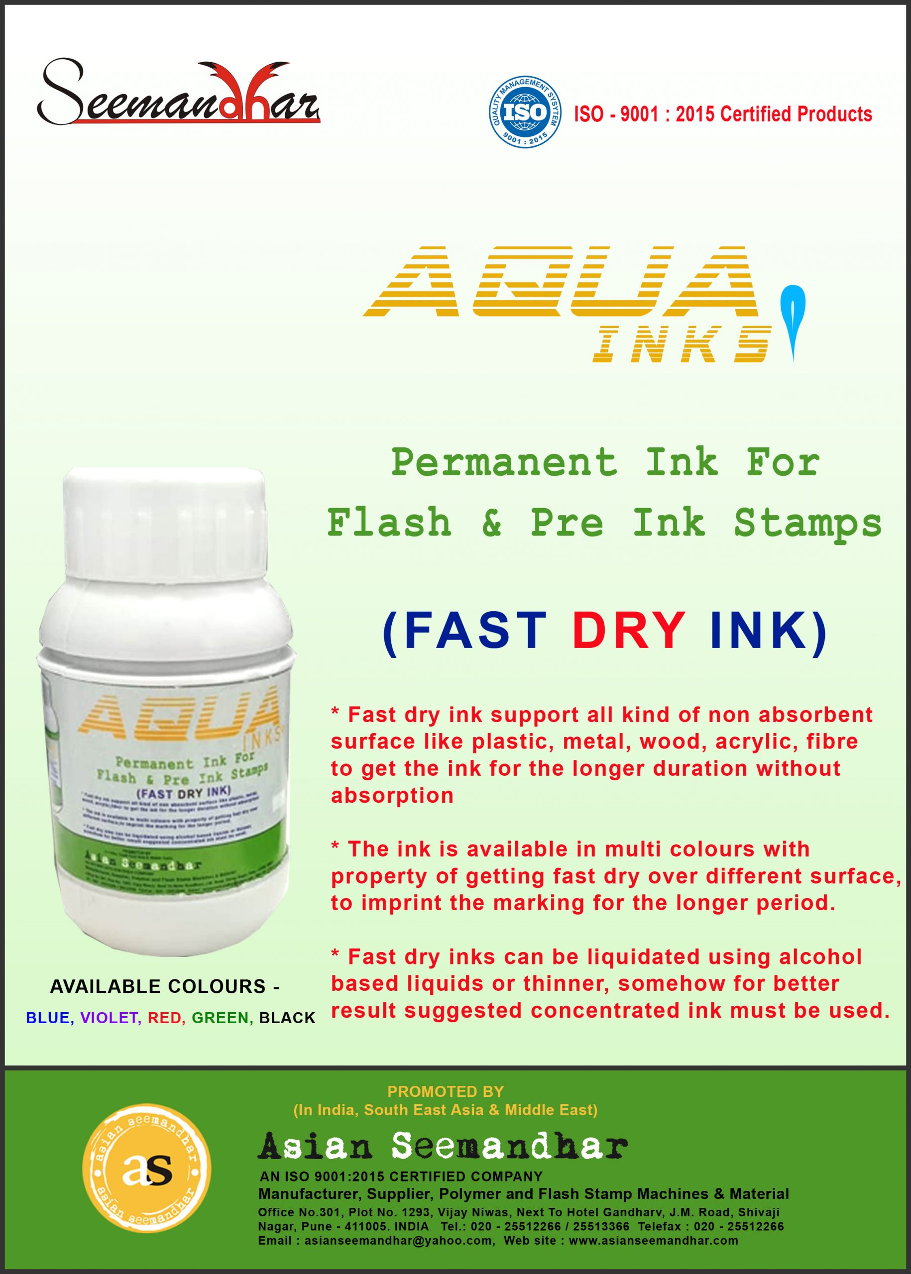 Aqua Permanent Ink – Black Color – 100 ml – Asian Seemandhar